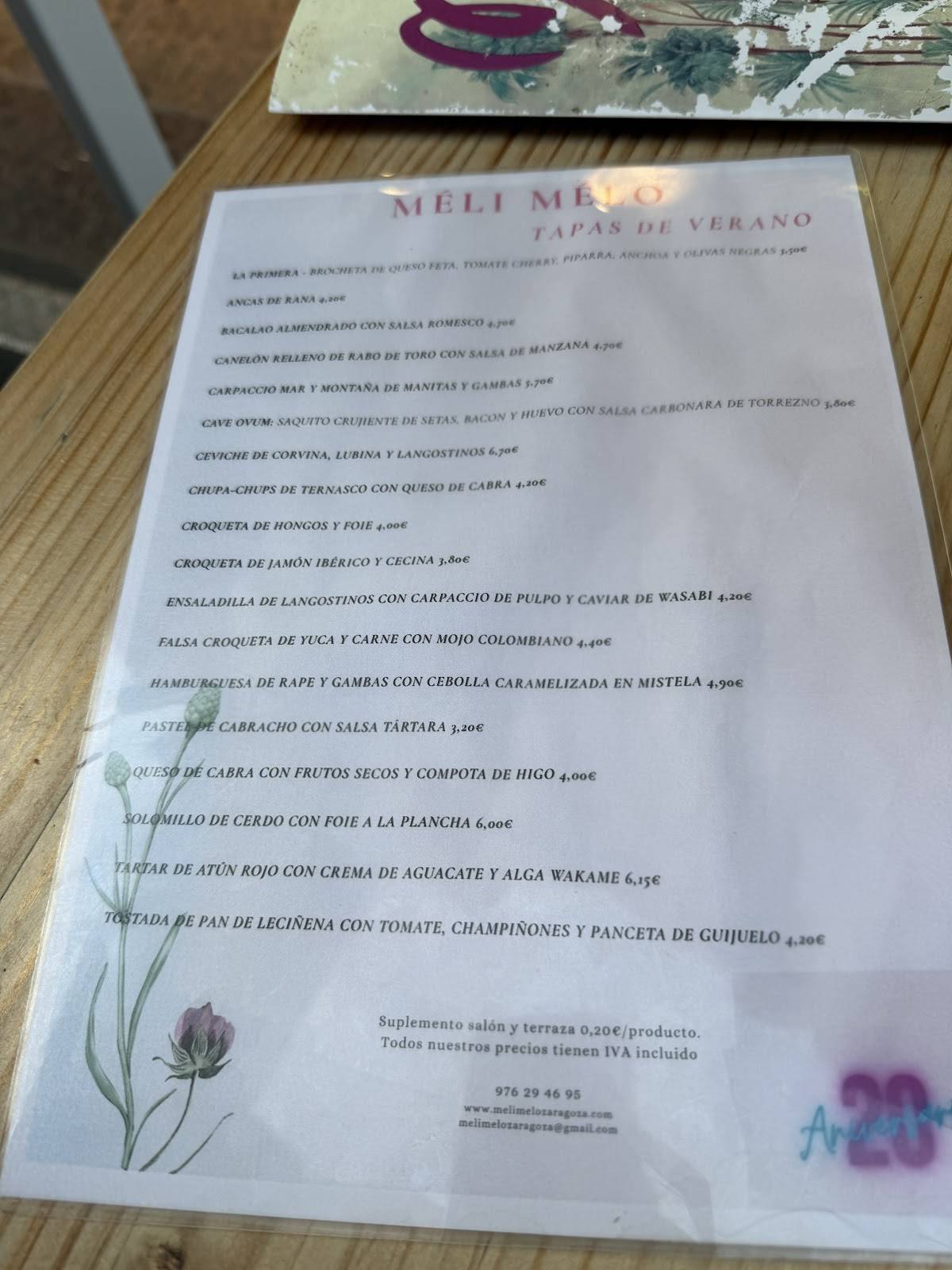 Menu at Restaurante Méli Mélo, Zaragoza, Cl. Mayor
