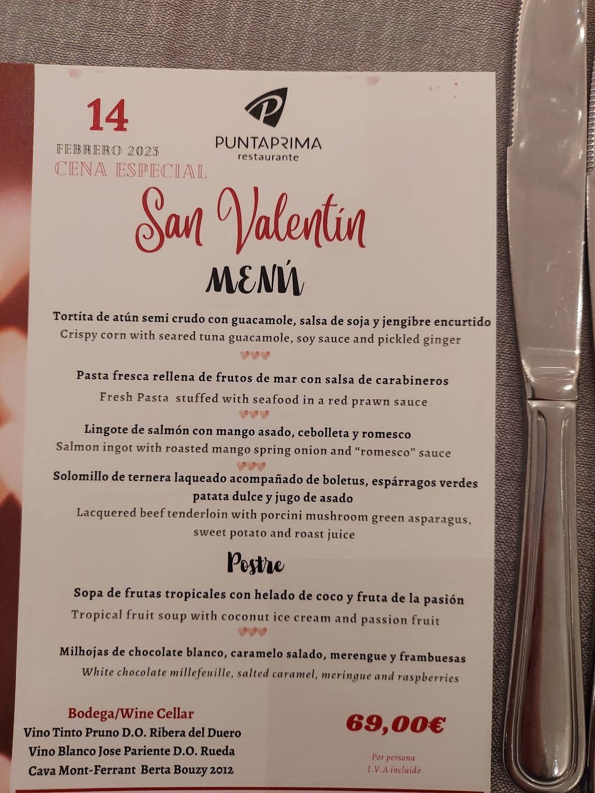 Menu at Restaurante Punta Prima, Punta Prima, Av. del Mar