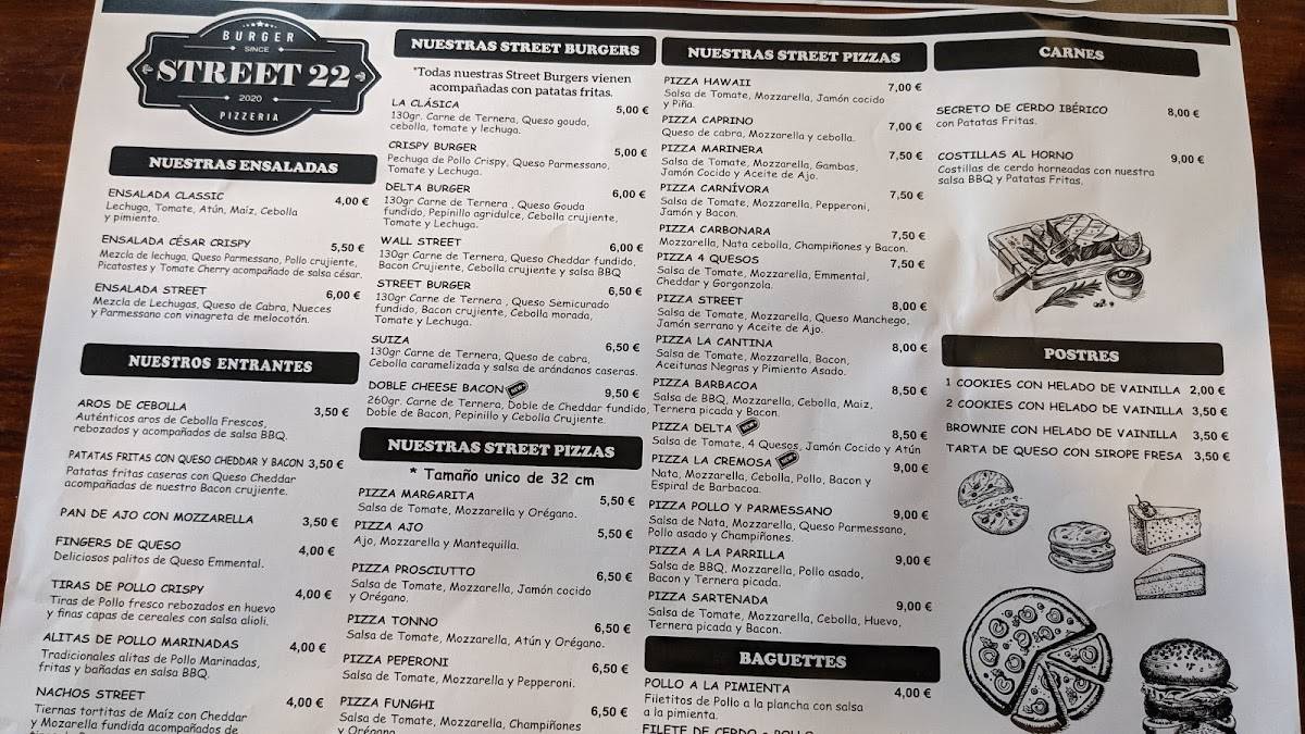 Carta de Restaurante Street 22, Estepona