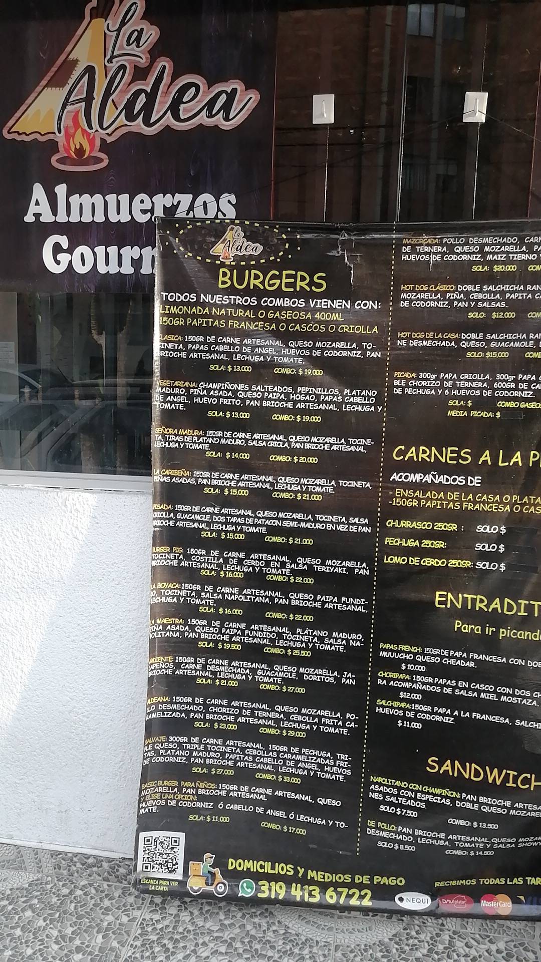 Carta de Restaurante el único, Bogotá