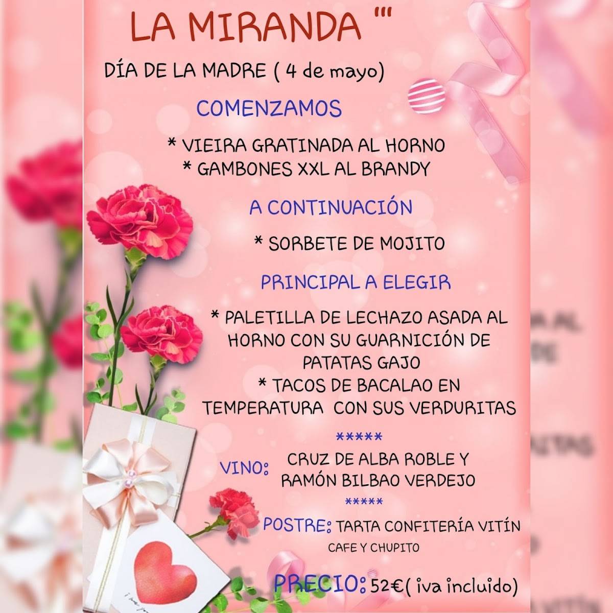 Menu at Restaurante la miranda, Valladolid
