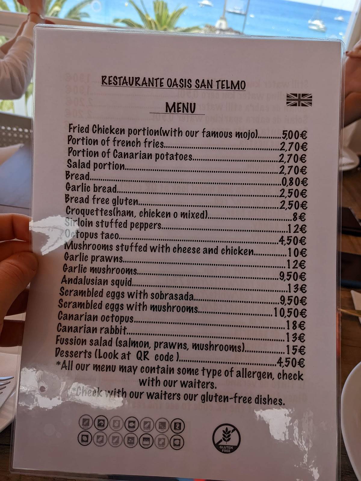 Menu at Restaurante oasis san telmo GLUTEN FREE, Los Cristianos