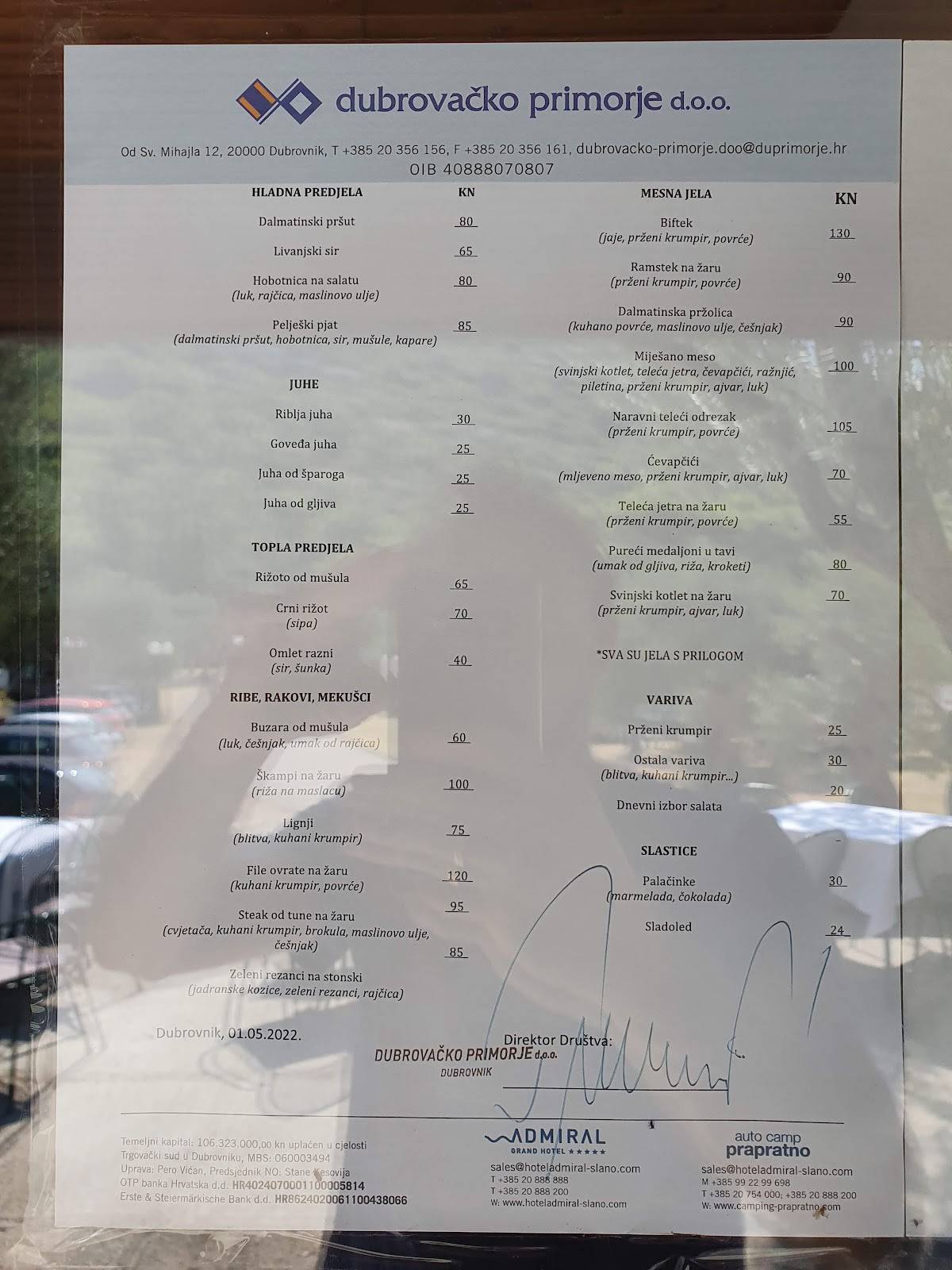 Menu at Restoran Camping Prapratno restaurant, Ston