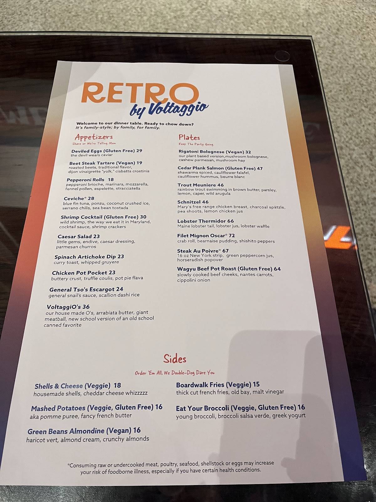 Menu at Retro by Voltaggio pub & bar, Las Vegas