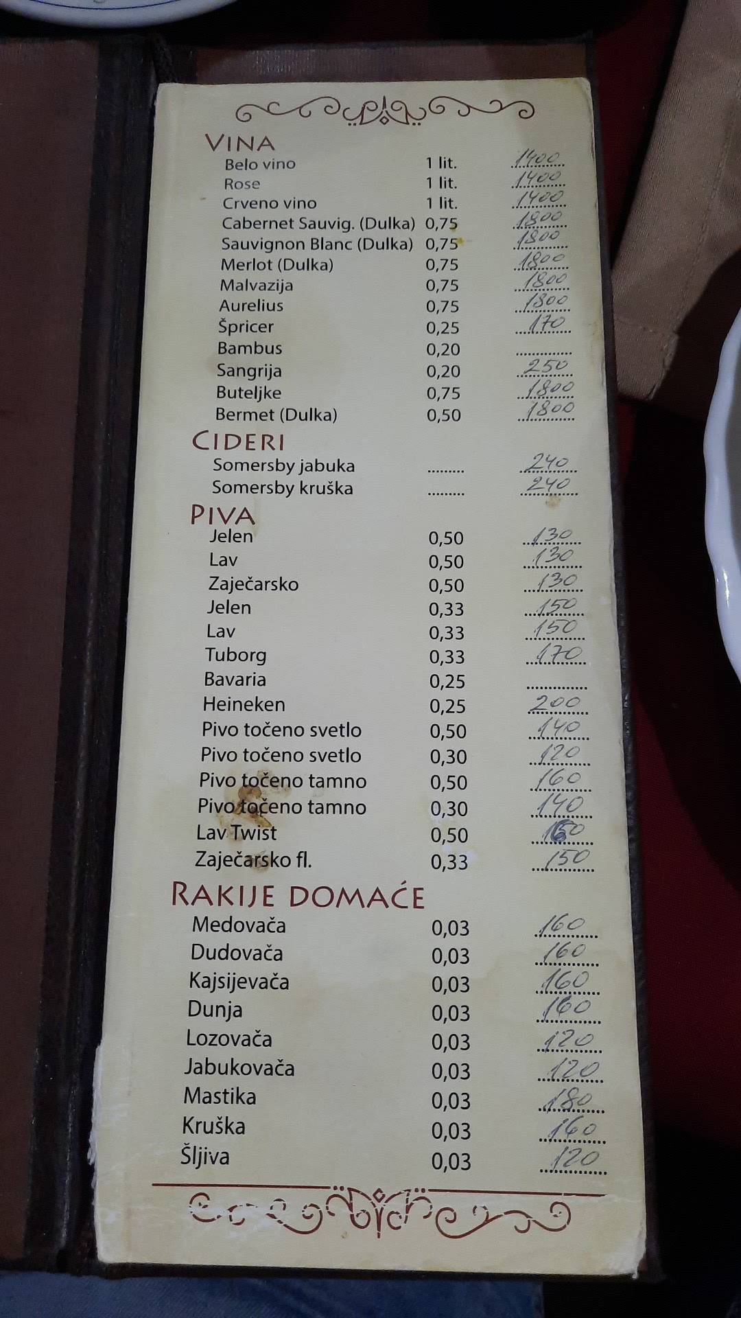 Menu at Riblji restoran Novi Sad Čarda Mačak restaurant, Novi Sad