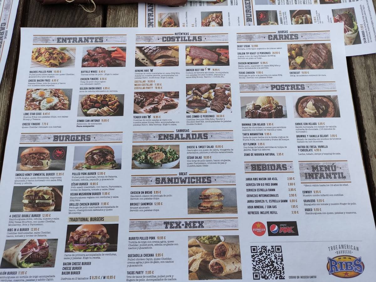 Carta del pub y bar RIBS DOCTOR FLEMING, Barcelona, C. del Dr. Fleming