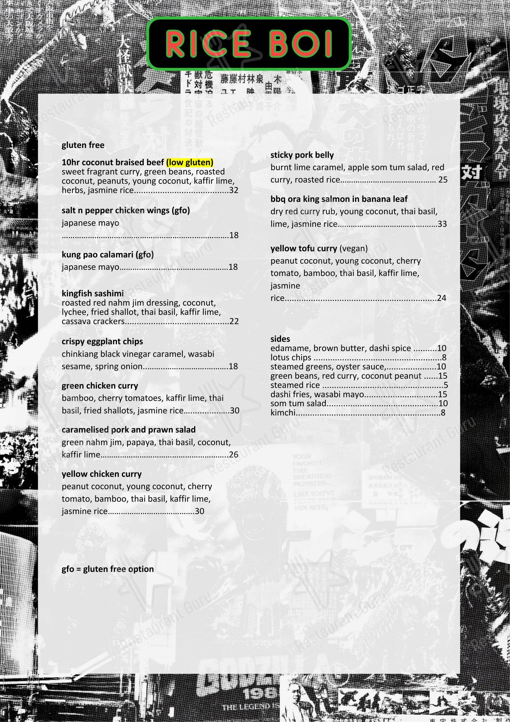 Menu at Rice Boi restaurant, Mooloolaba