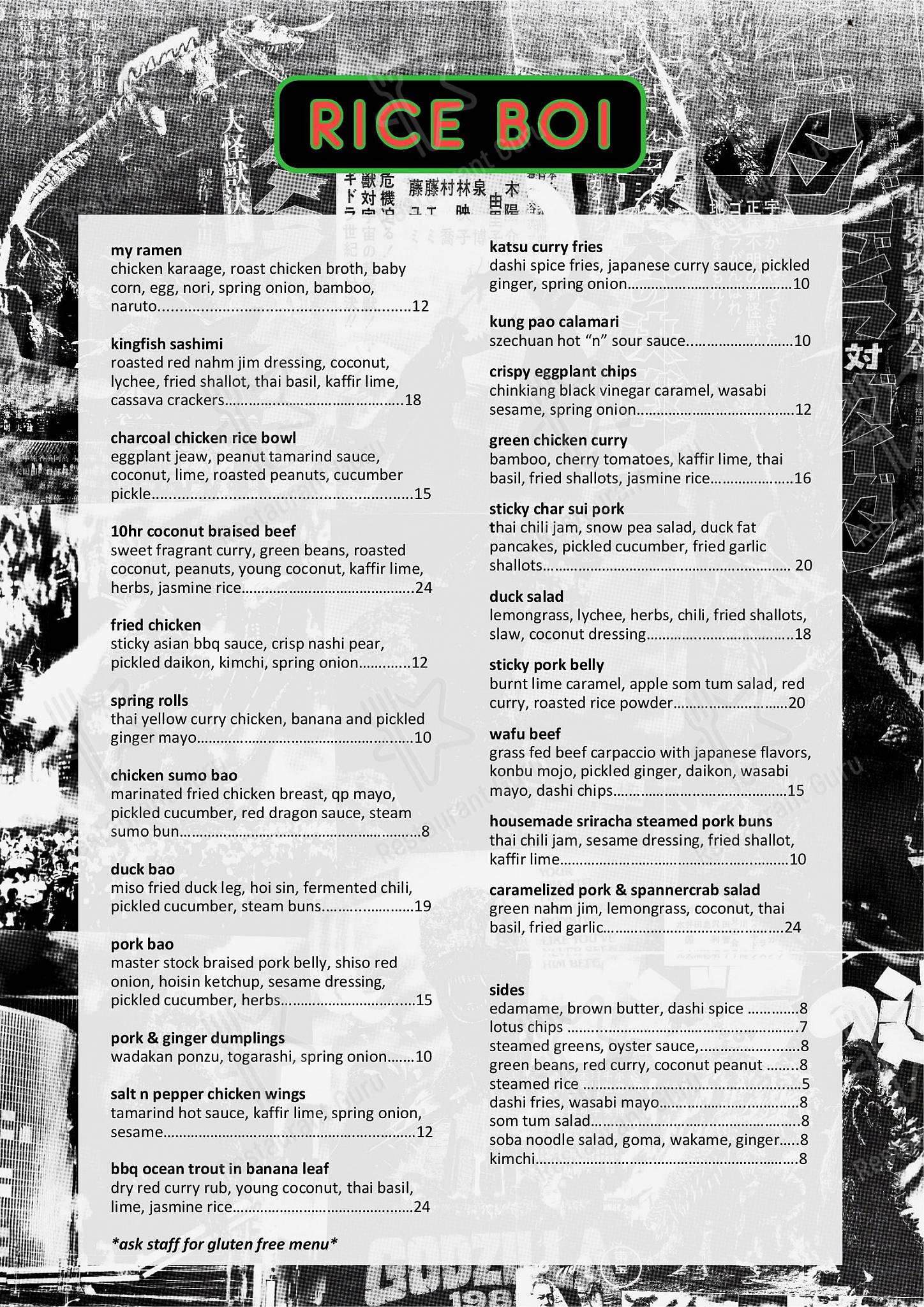 Menu at Rice Boi restaurant, Mooloolaba