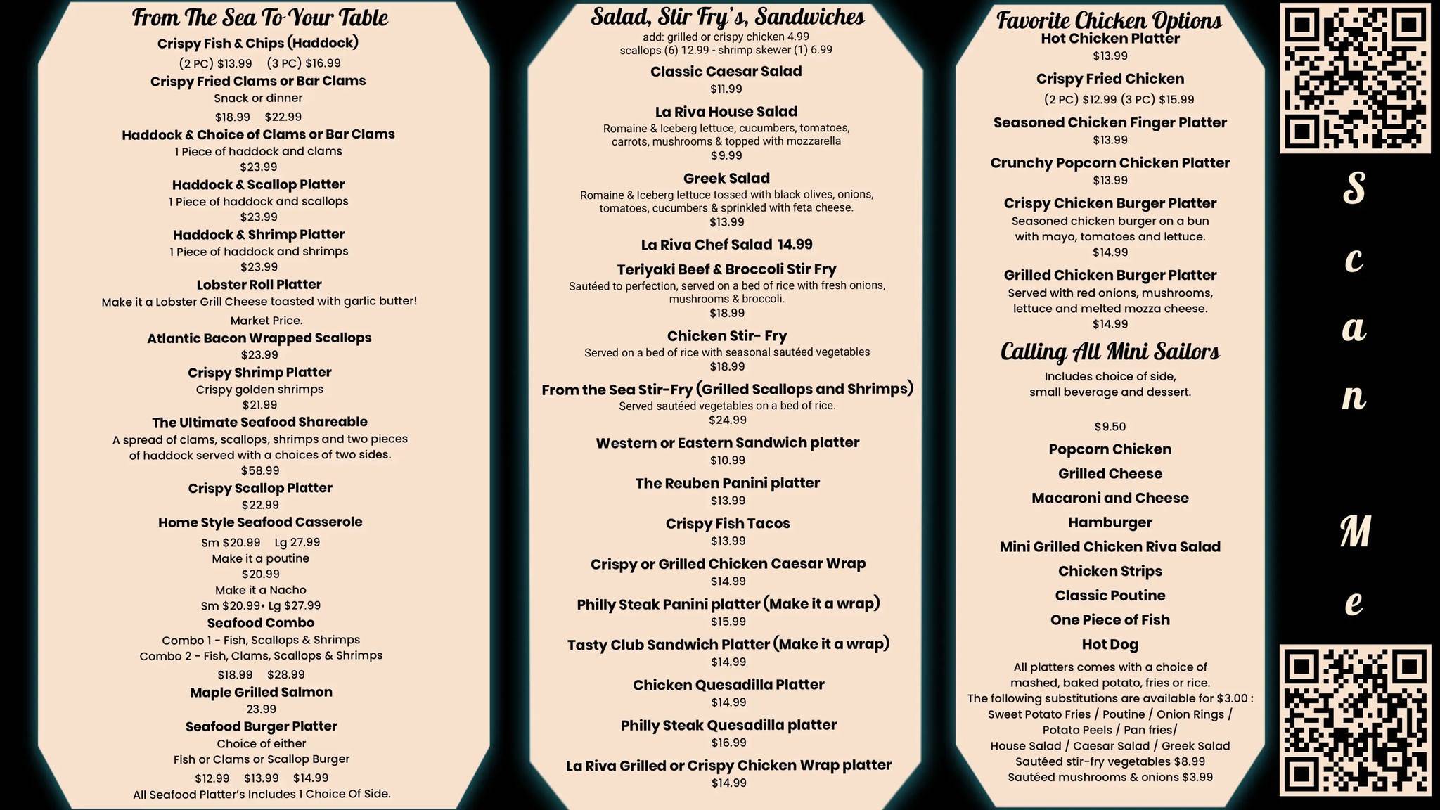 Menu at La Riva Grill restaurant, Richibucto, Rue Main