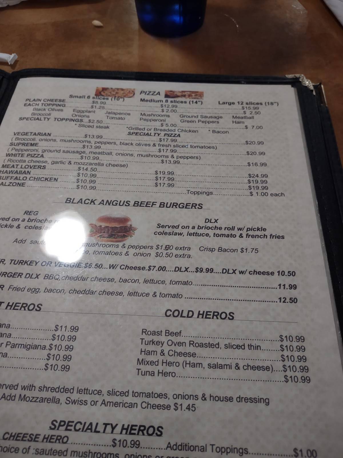 Menu at Ricke Len's pizzeria, Napanoch, US-209