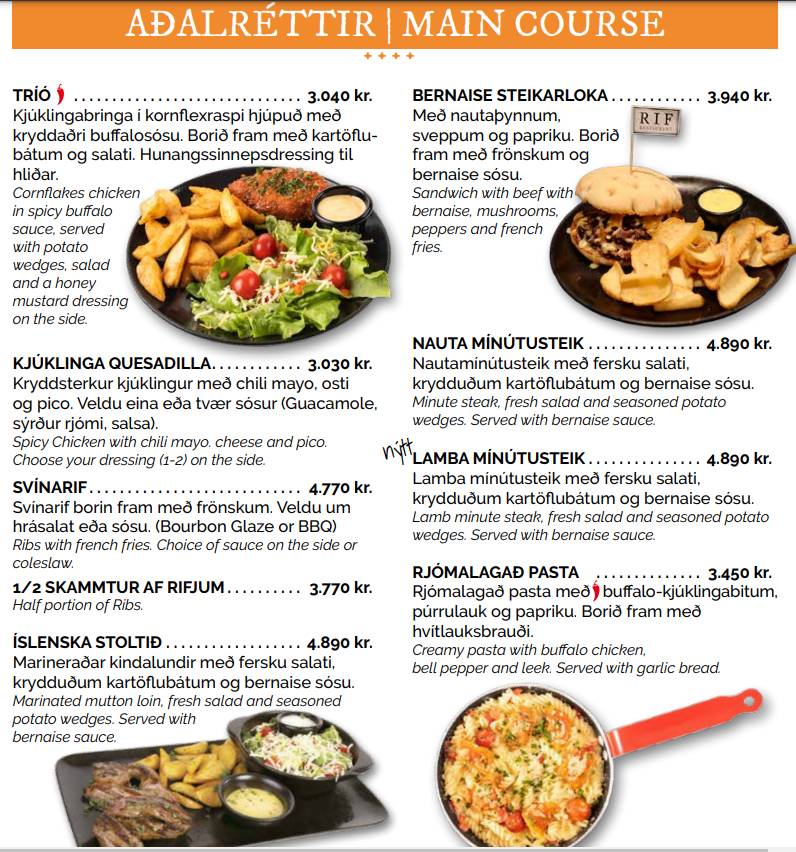 Menu at Rif Restaurant, Hafnarfjordur