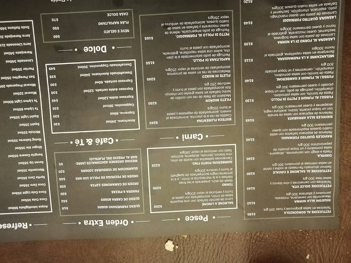 Carta del restaurante Rigatoni Italianissimo Satélite, Naucalpan del Juárez