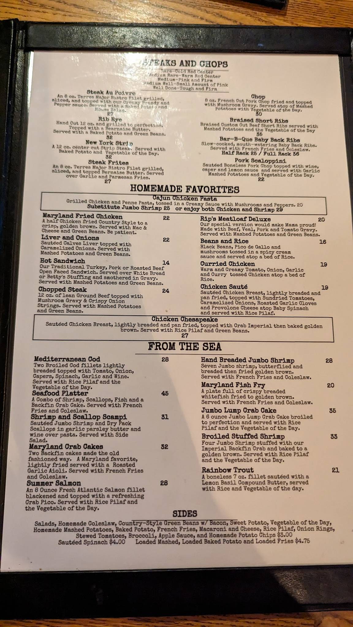 Menu at Rips Country Inn pub & bar, Bowie
