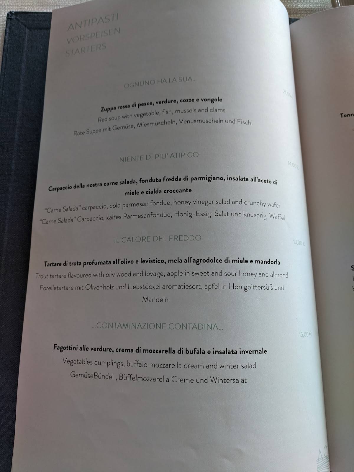 Menu da Aqua Restaurant & Lounge Cafè, Nago-torbole