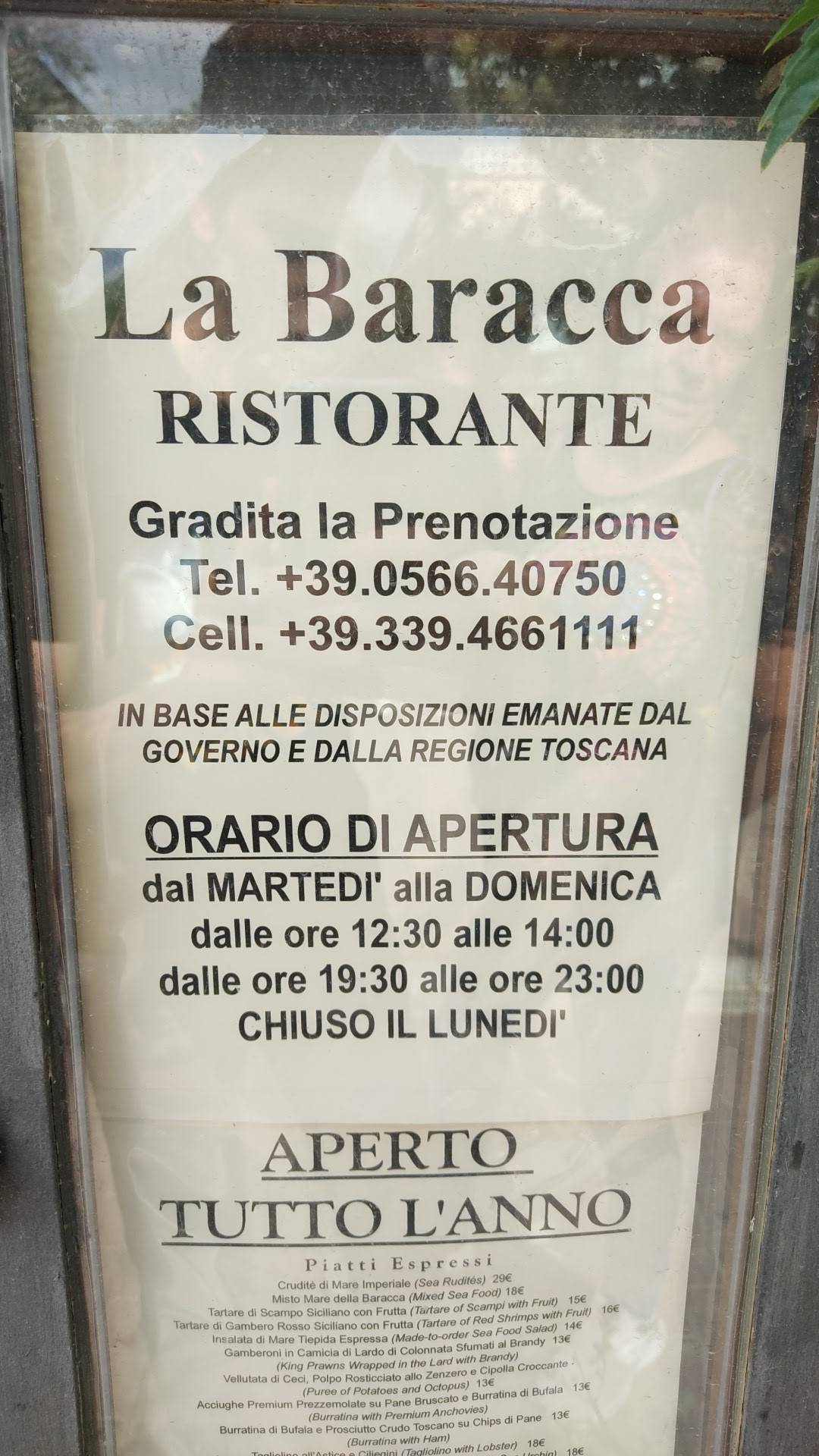 Speisekarte von Ristorante La Baracca, Follonica