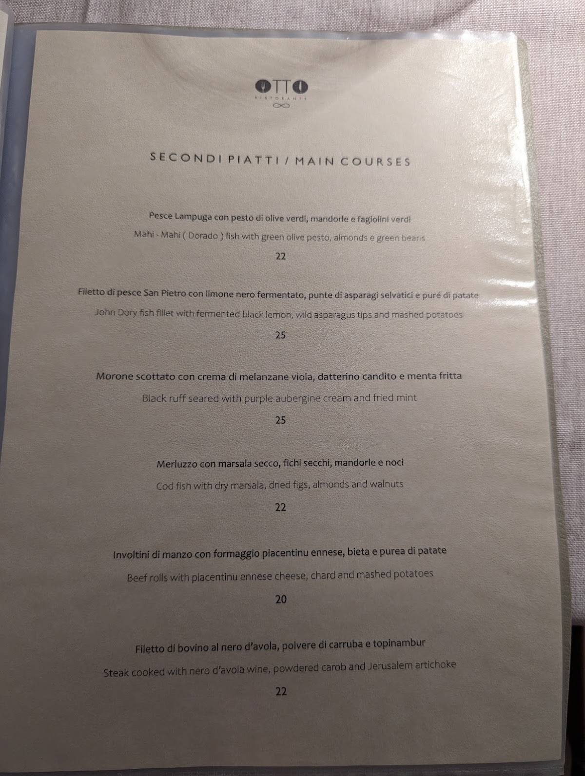 Menu at Ristorante OTTO, Sciacca