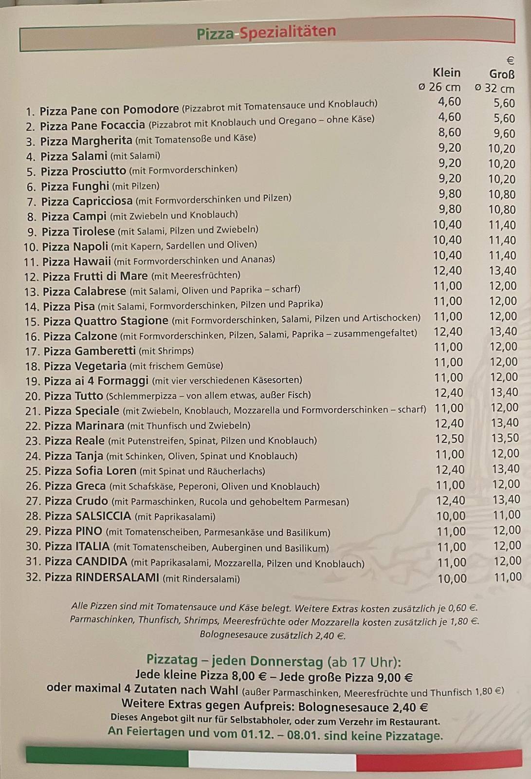 Speisekarte von Ristorante Pizzeria Da Pino, Neustadt an der Weinstraße