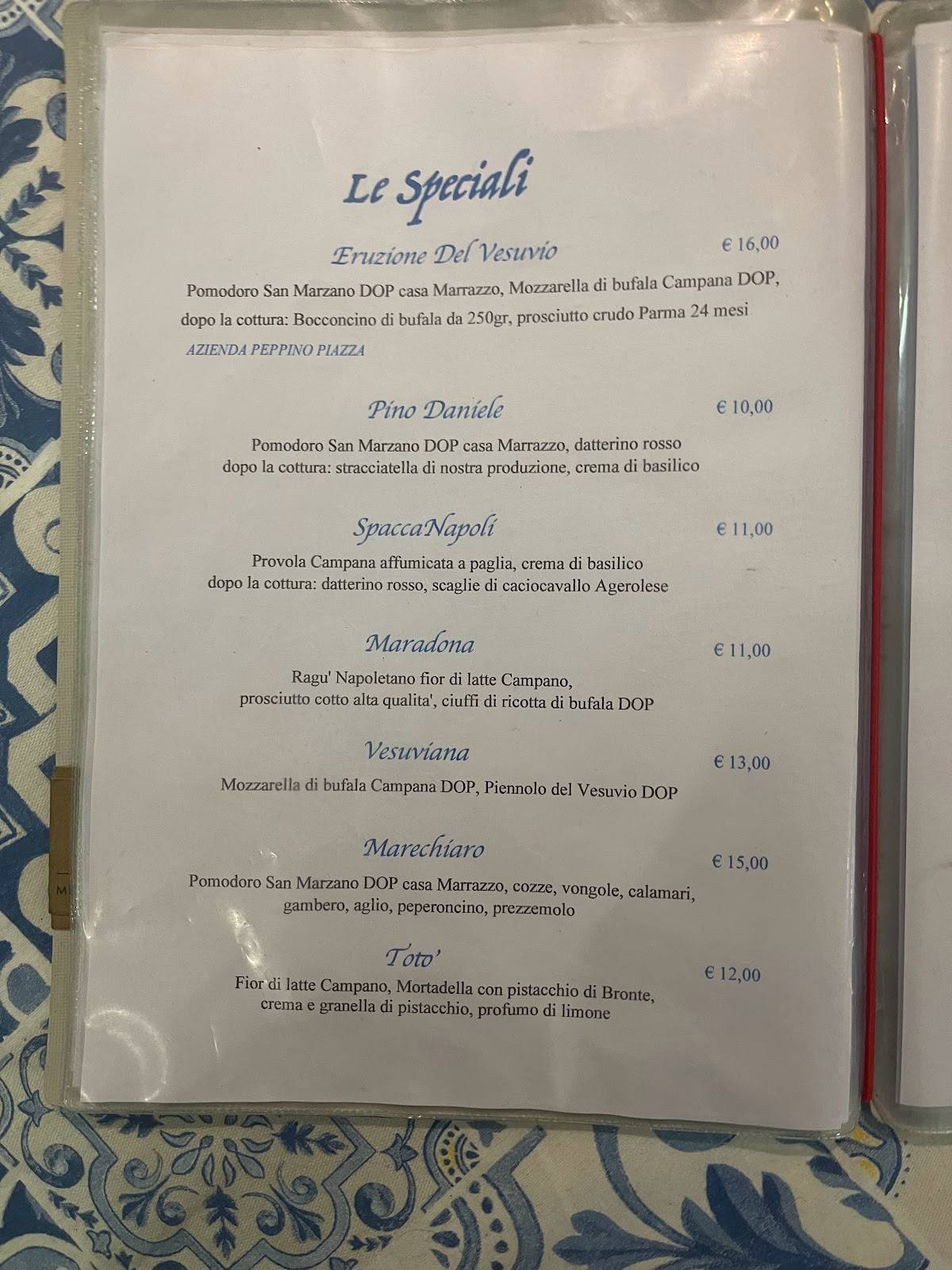Speisekarte von Ristorante Pizzeria O'Vesuvio Marina di Massa, Massa
