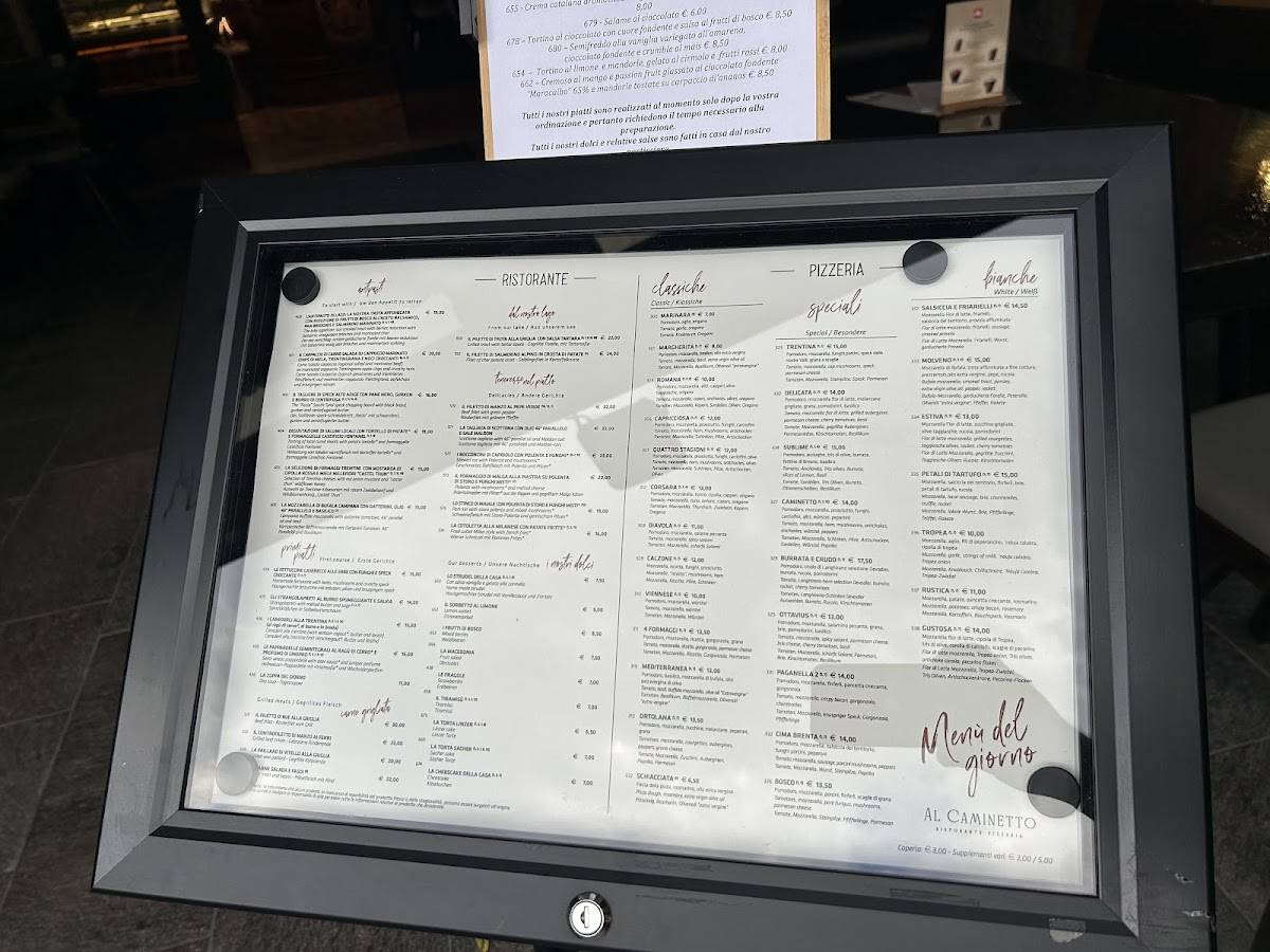Menu da Ristorante al Caminetto, Molveno