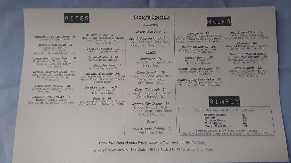 Menu at River City Grille restaurant, Irvington