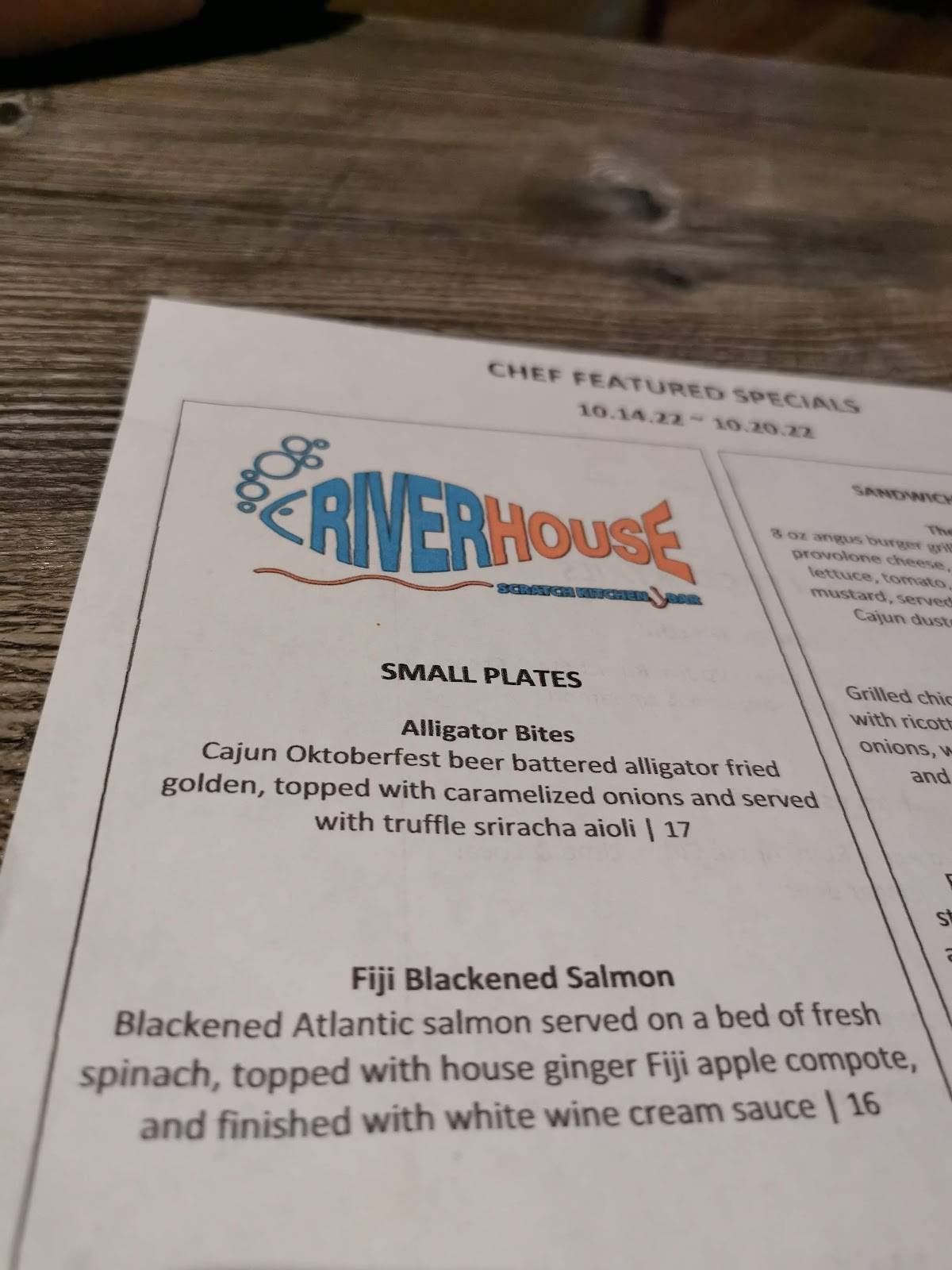 Menu at River House Scratch Kitchen + Bar, Middletown
