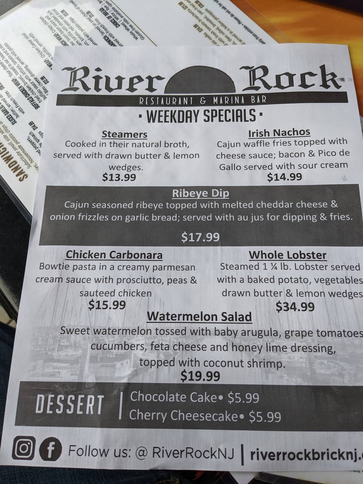 Menu at River Rock Restaurant & Marina Bar, Brick