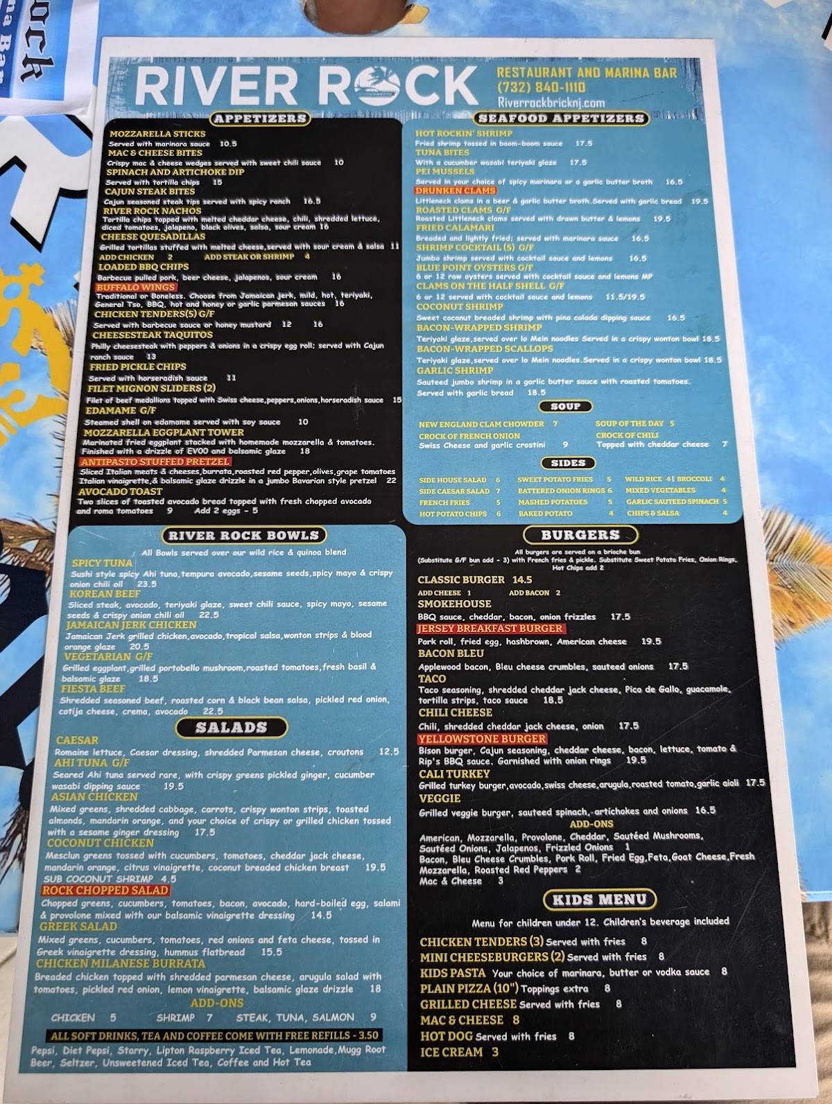 Menu at River Rock Restaurant & Marina Bar, Brick