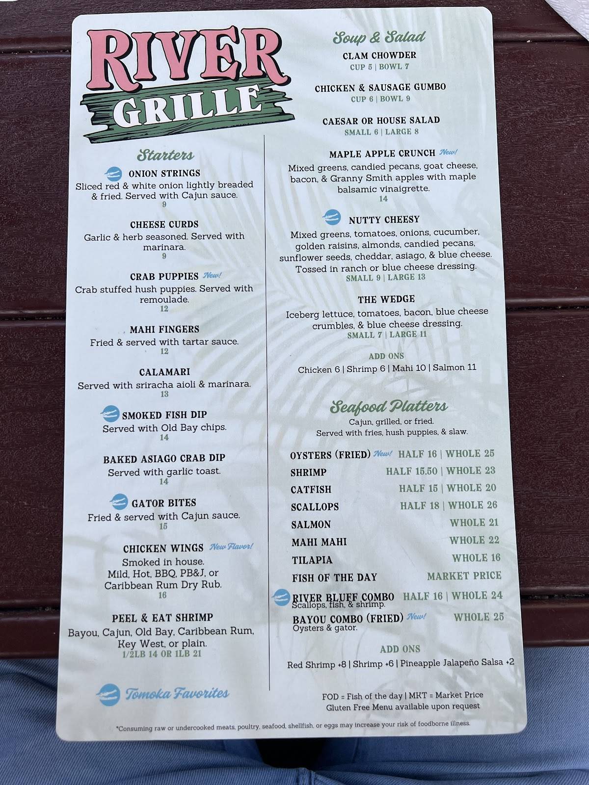 Menu at RiverGrille on the Tomoka restaurant, Ormond Beach, 950 US-1
