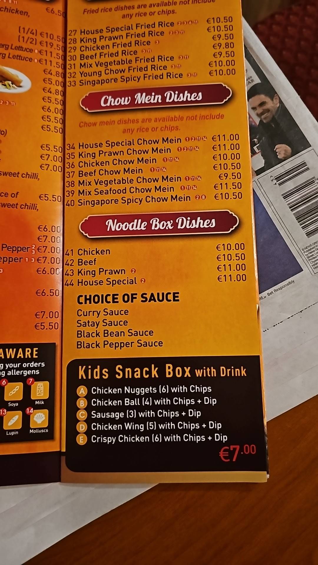Menu at Riverside Chinese Restaurant The Mall, Roscrea