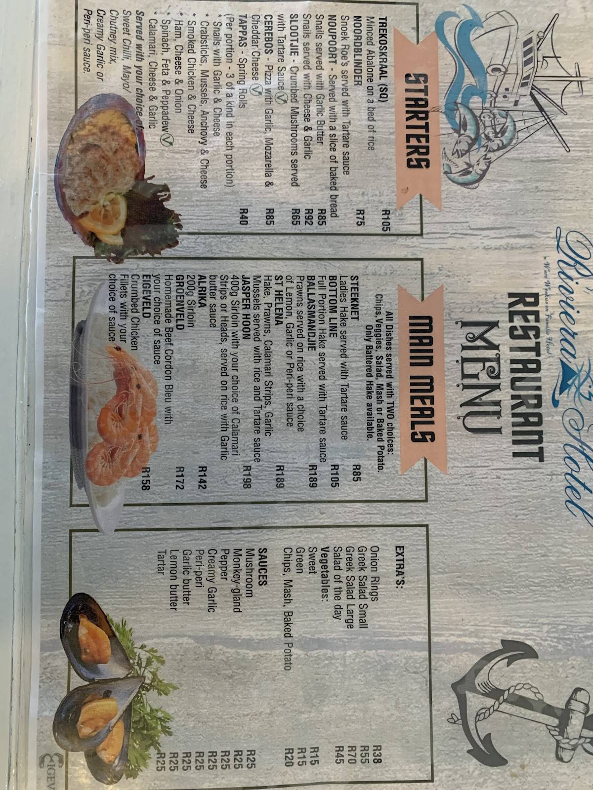 Carta del restaurante Riviera Hotel & Chalets, Velddrif