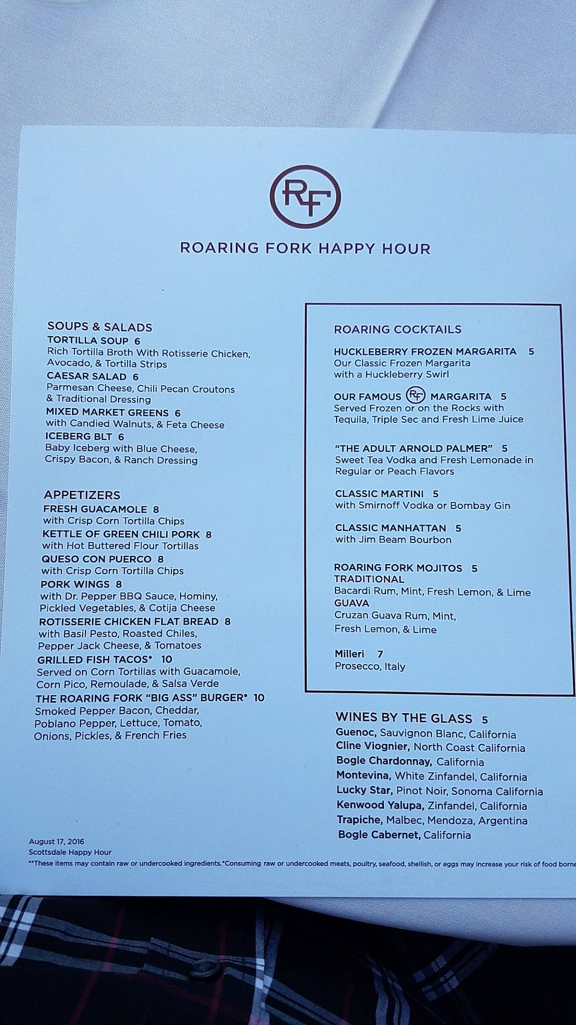 Menu at Roaring Fork pub & bar, Scottsdale