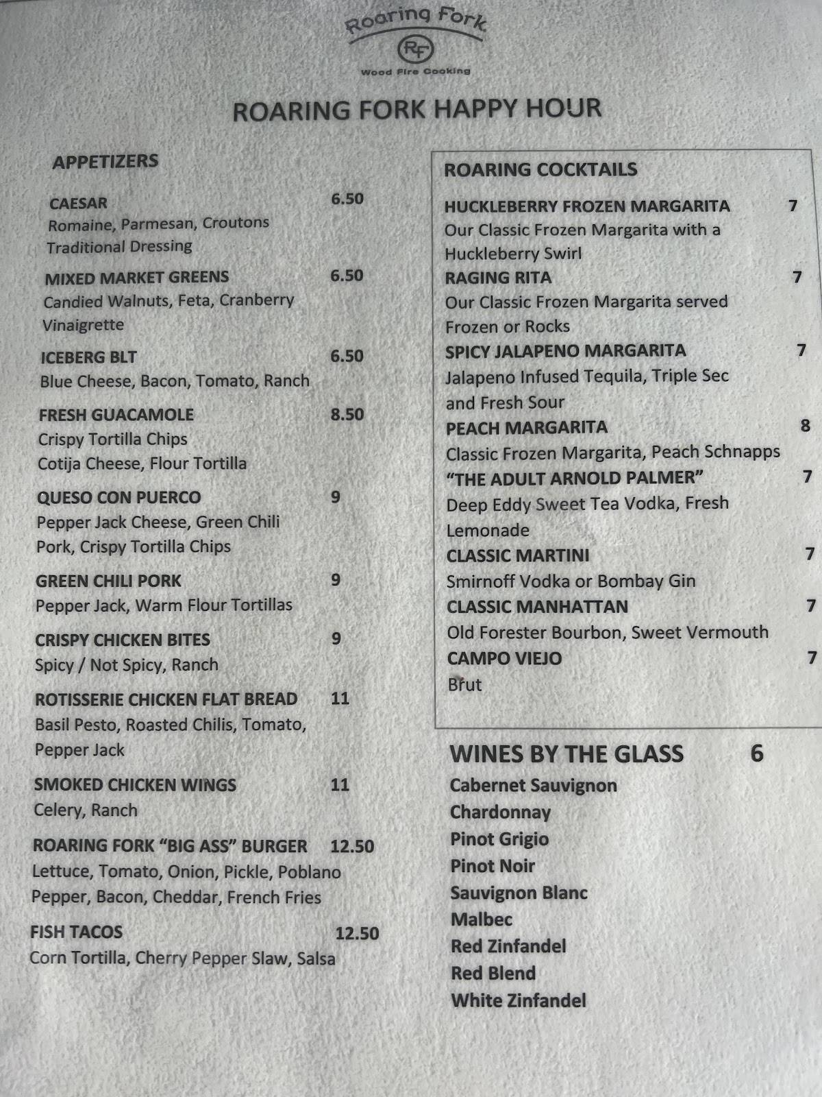 Menu at Roaring Fork pub & bar, Scottsdale
