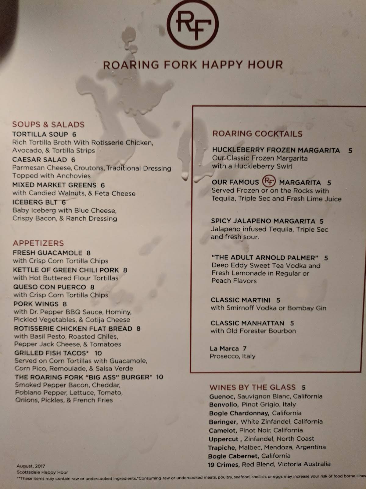 Menu at Roaring Fork pub & bar, Scottsdale