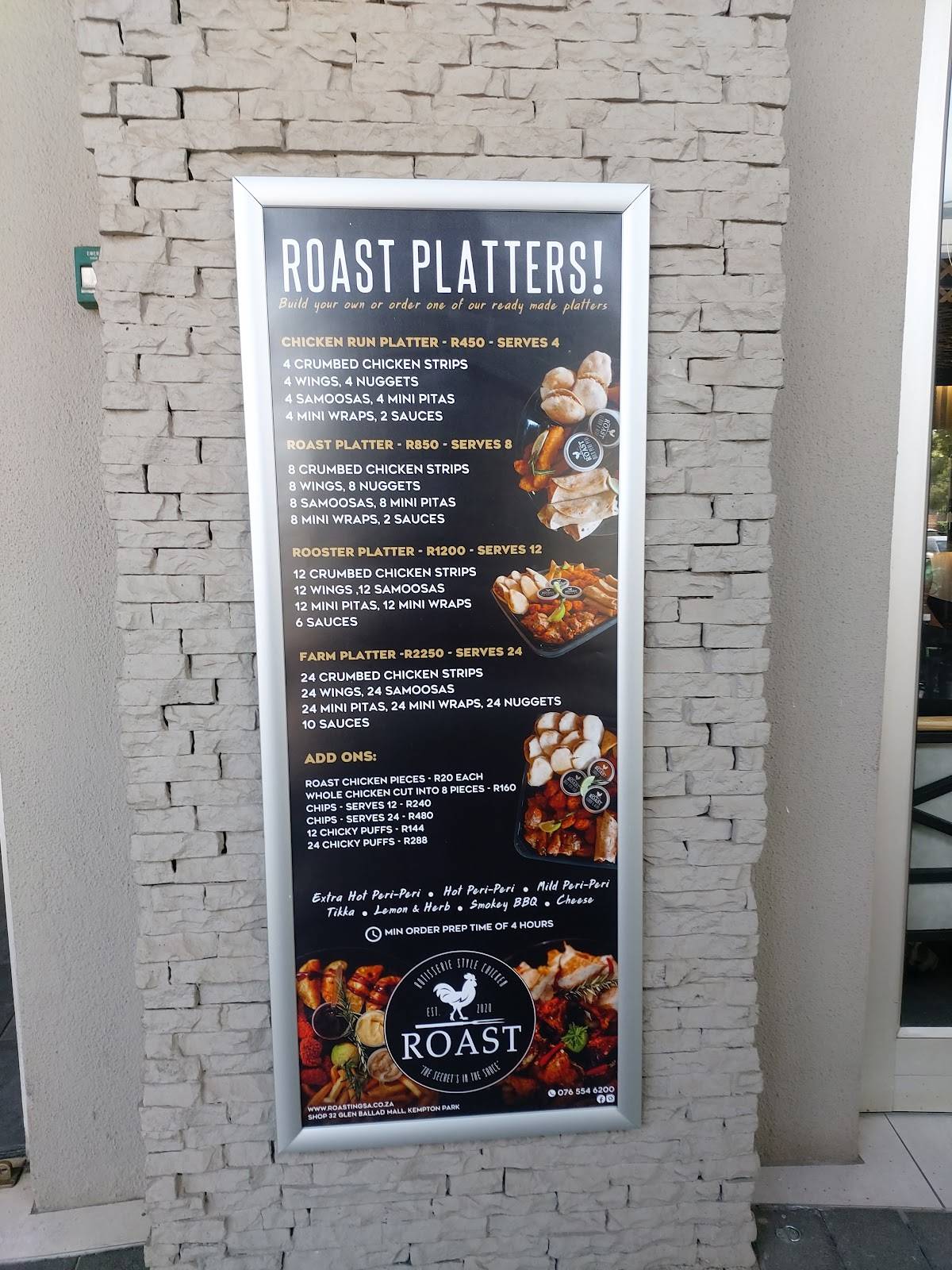 Menu at Roast, Glen Balad Mall restaurant, Kempton Park