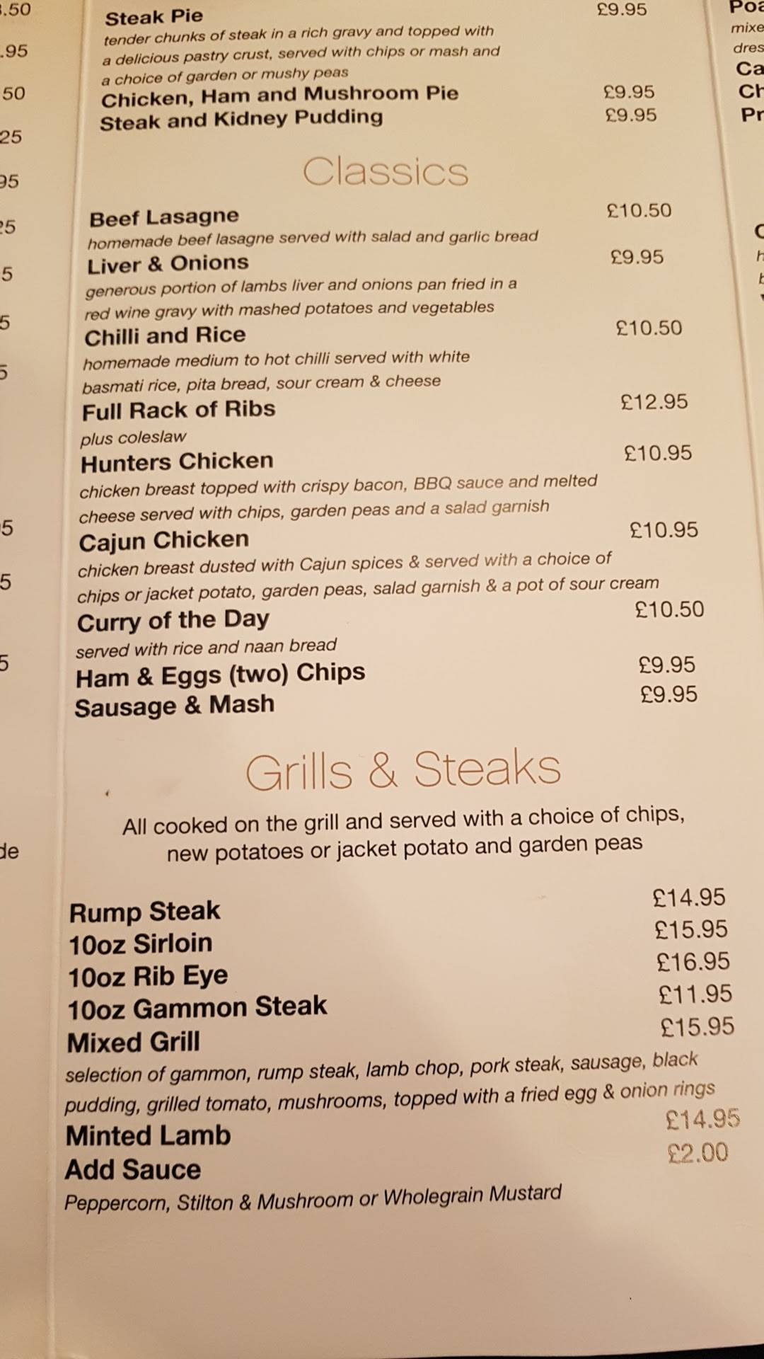 Menu at Robin Hood Inn pub & bar, Sheffield, 64 Main St