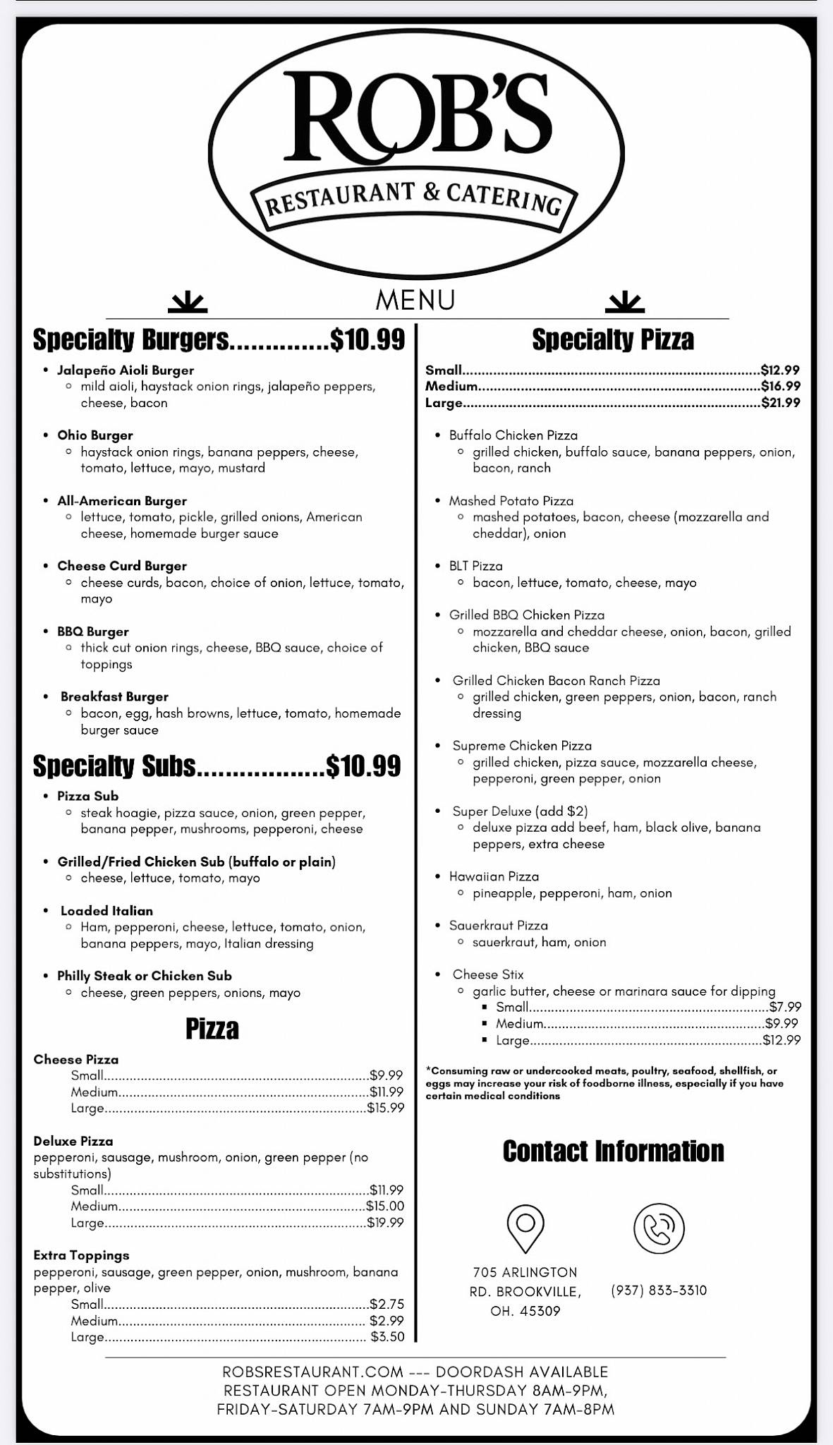 Menu at Rob's Restaurant & Catering, Brookville