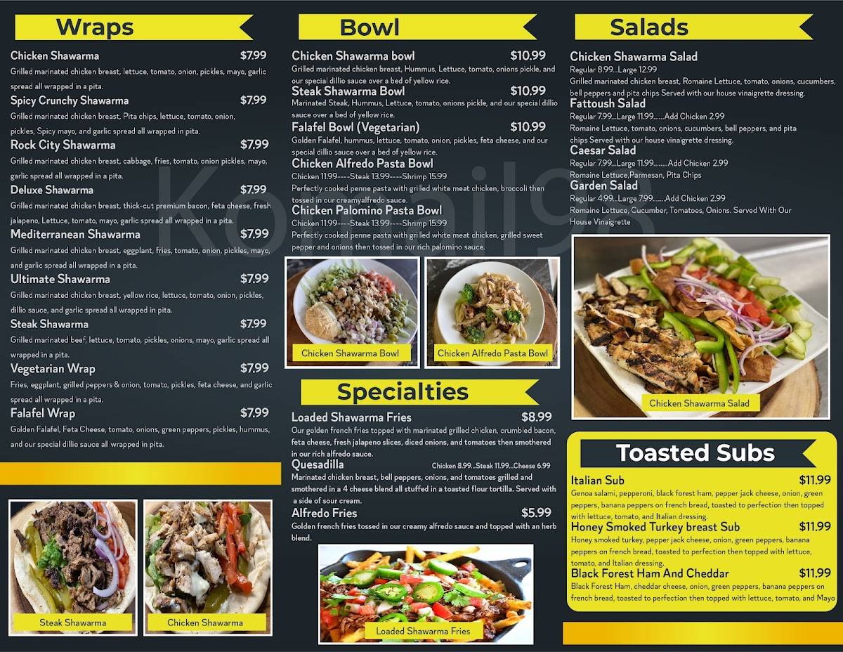 Menu at Middle Eats restaurant, Detroit