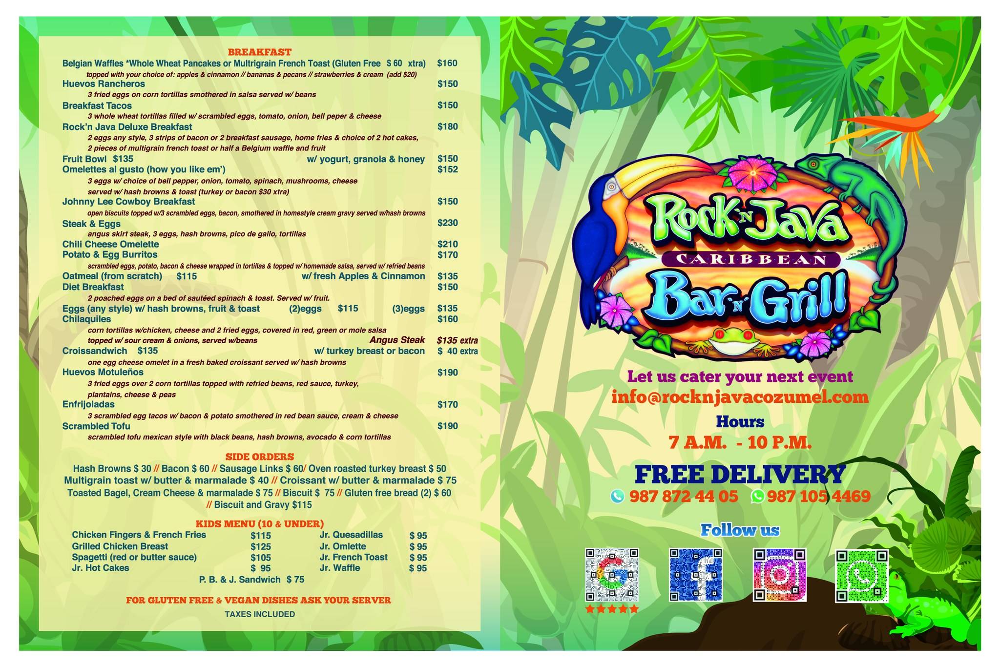 Menu at Rock 'n Java Cozumel Caribbean Bar & Grill, San Miguel de Cozumel