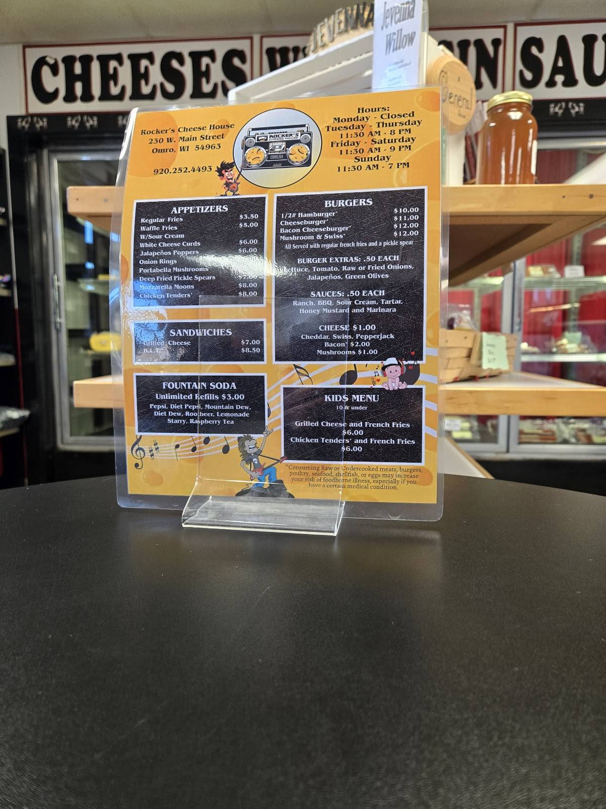 Menu at Rockers Cheese House pizzeria, Omro