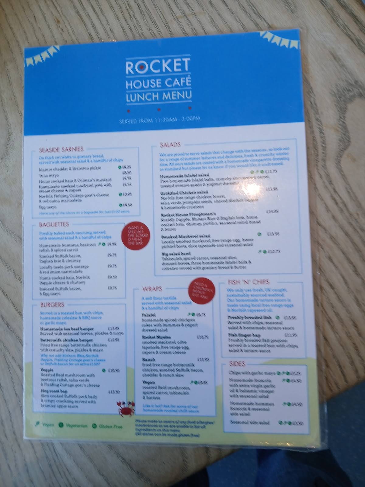 Menu at Rocket House Cafe Ltd, Cromer