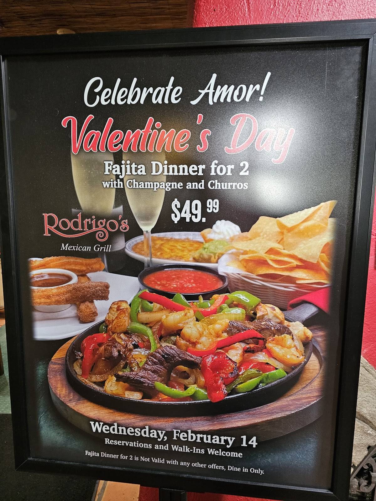 Menu at Rodrigo’s Mexican Grill restaurant, Laguna Hills