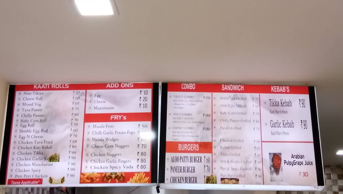 Menu at Roll Zone, Hyderabad, Yashoda Plaza