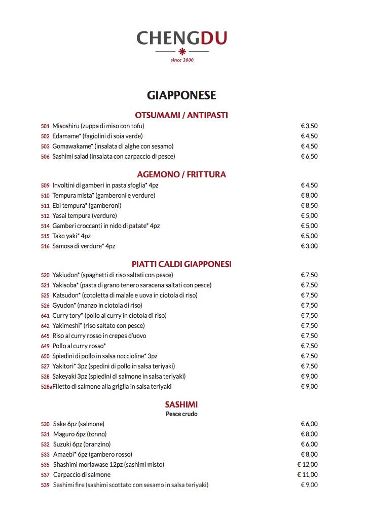 Menu at Cheng Du Ristorante Cinese, Rome