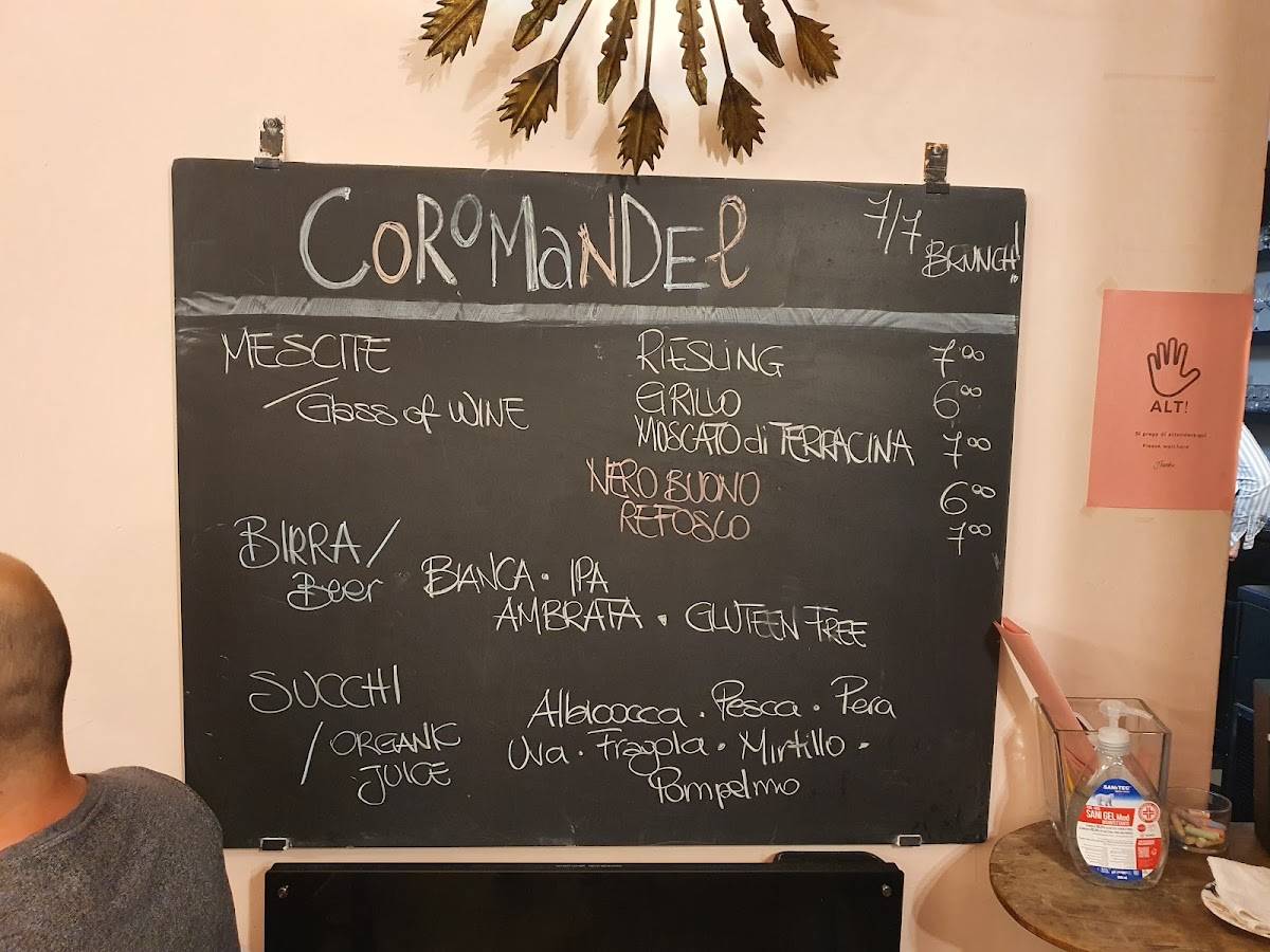 Menu at Coromandel restaurant, Rome