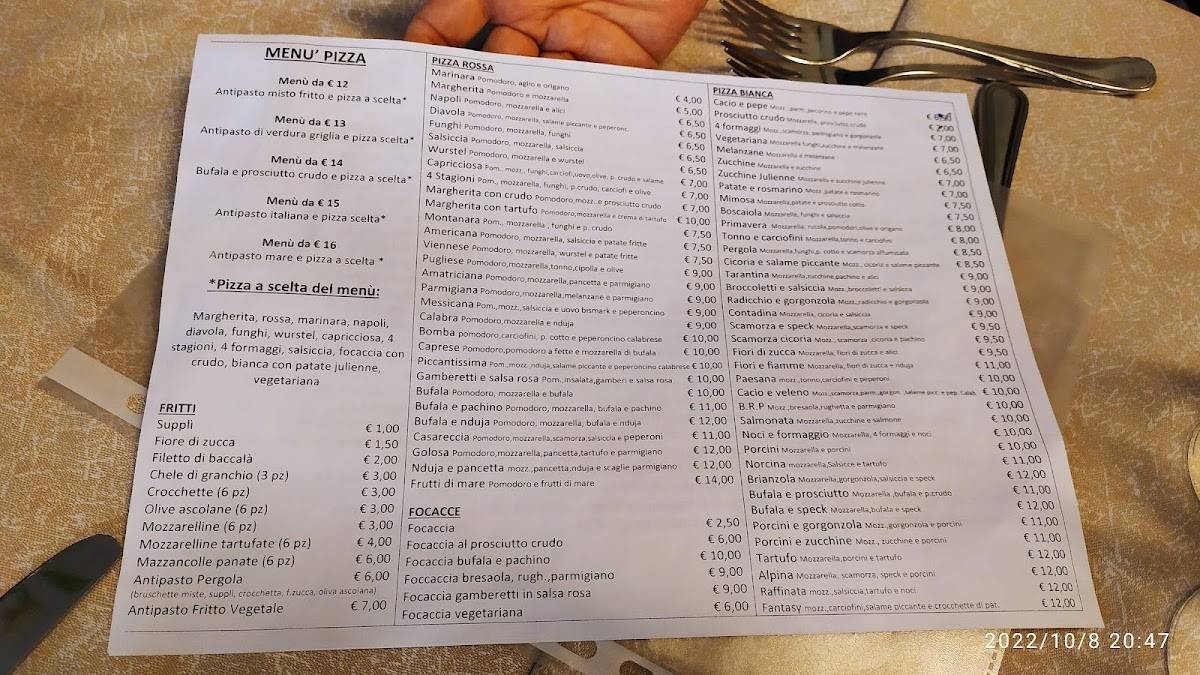 Menu at La Pergola restaurant, Rome, Via Alberto Cadlolo