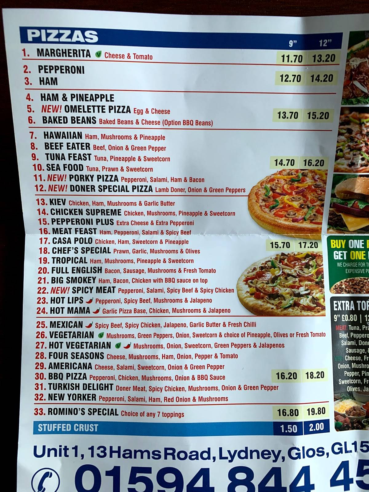 Menu at Rominos Pizza & Kebab restaurant, Lydney