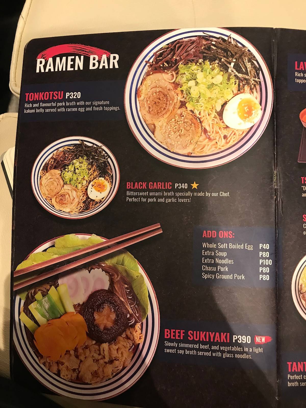 Carta del restaurante Roppongi Tarlac, Tarlac