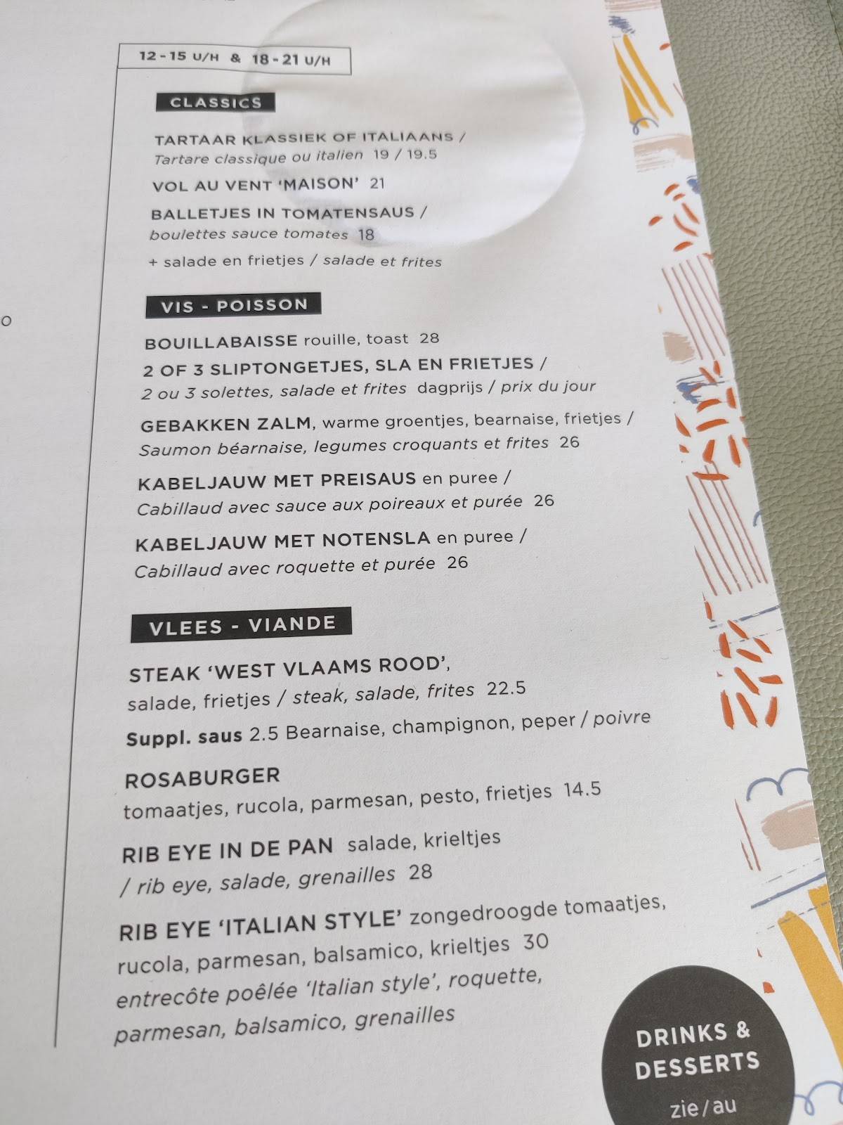 Menu au Rosa, Coxyde