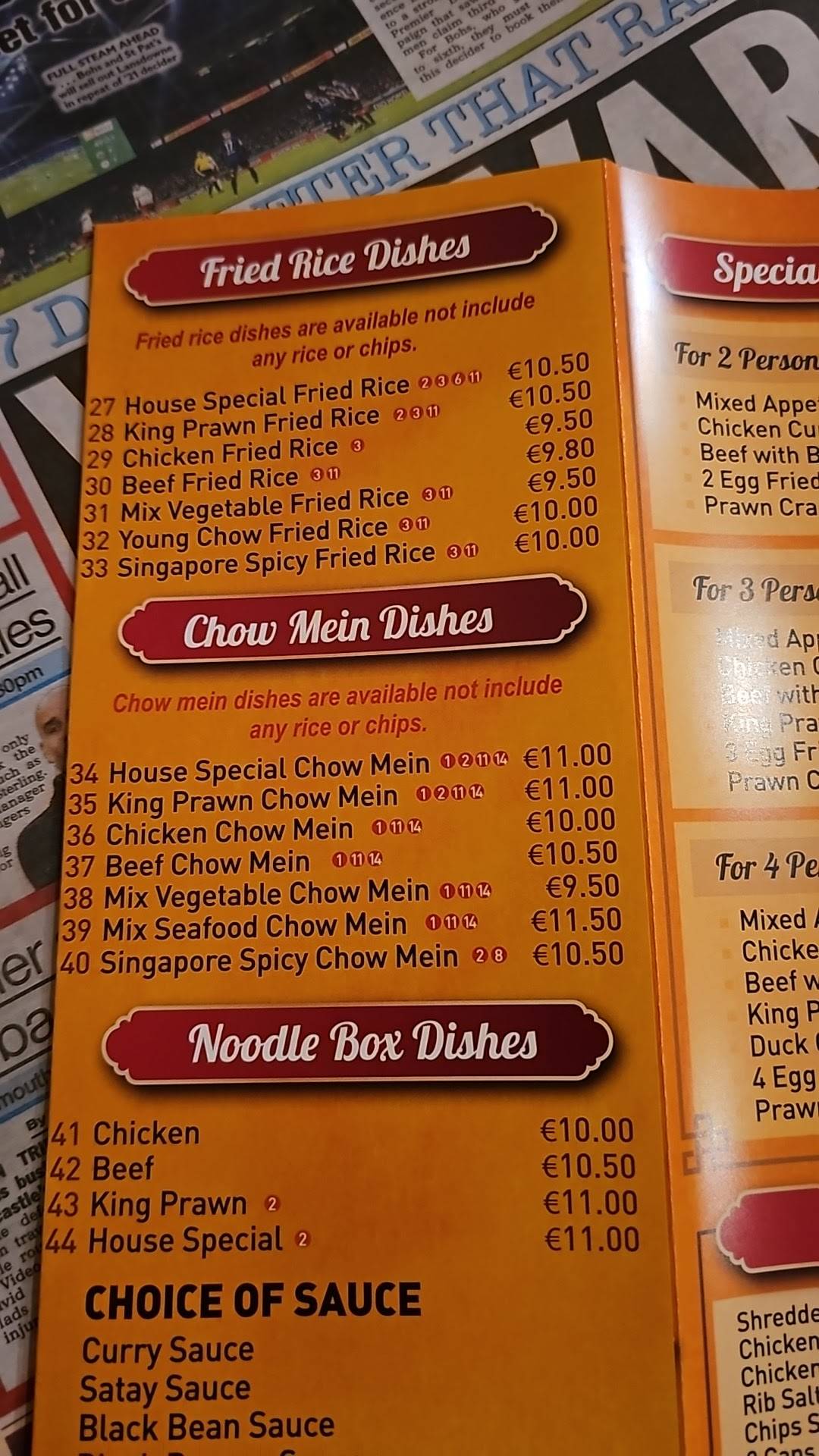 Menu at Riverside Chinese Restaurant The Mall, Roscrea