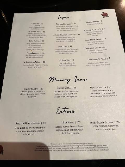 Menu at Rose - International Tapas & Bar, Boston